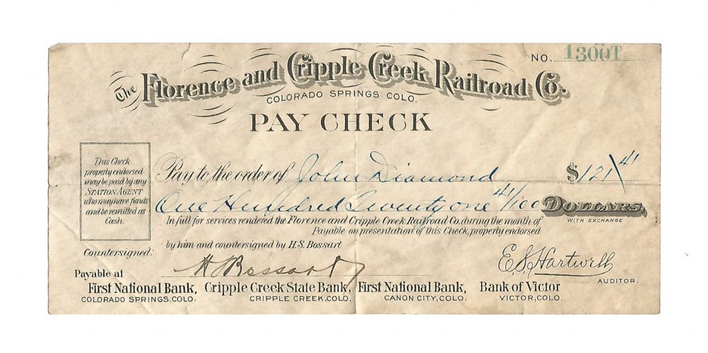 The Florence and Cripple Creek Railroad Company Check 1914 – Caribou ...
